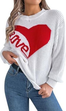 Generic Pull damour pour la Saint-Valentin - Grande taille - Haut &agrave; manches longues - Coupe ample - Doux et confortable - Imprim&eacute; coeur - Pull chaud pour femm