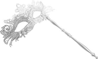 Cabilock Party Handheld Metallmaske Damen Venezianische Halbgesichtsmaske Silber mit Strass für Halloween Karneval Kostüm Cosplay Erwachsene