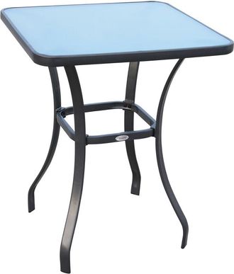 OUTSUNNY Table carr&eacute;e bistro de jardin dim. 68L x 68l x 84H cm m&eacute;tal &eacute;poxy gris plateau verre tremp&eacute; granit&eacute;