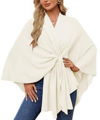 EUDOLAH Femmes Ponchos et Capes Loisirs Étole Pull Veste Étole Écharpe Cape Douce Élégante Pull en Tricot Automne Hiver (Blanc)