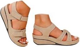 Generic Sandales orthop&eacute;diques larges pour femme, sandales et sandales confortables &agrave; bout ouvert pour femme, sandales compens&eacute;es dext&eacute;rieur antid&eacute;rapantes av