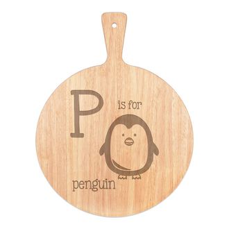 Gift Base Buchstabe P ist f&uuml;r Pinguin-Pizzabrett, Serviertablett mit Griff, rund, Holz, 45 x 34 cm