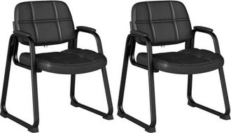 Giantex Lot de 2 Chaises de Bureau en Cuir Artificiel avec Accoudoirs Rembourr&eacute;s, Chaises de R&eacute;ception avec Cadre en M&eacute;tal Robuste sans roulettes, Charge 120 