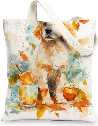 Generic Sacs fourre-tout artistiques en toile avec illustration de chien, sacs dépicerie réutilisables, colorés, légers et lavables, sacs en toile pour voyage