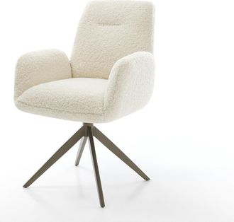 DELIFE Drehstuhl Zoa-Flex Teddystoff Beige Kreuzgestell breit Effektfinish Titan 360&deg; drehbar Wippfunktion Taschenfederkern, Esszimmerst&uuml;hle