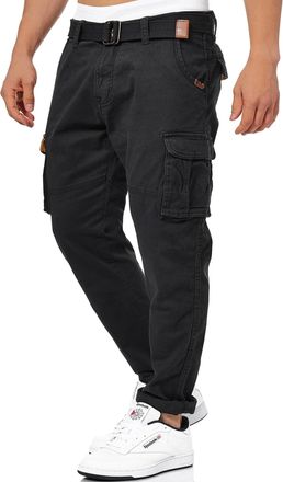 Indicode Herren Mathen Cargohose aus 98% Baumwolle inkl. G&uuml;rtel | Cargo Hose f&uuml;r M&auml;nner Black, XXL