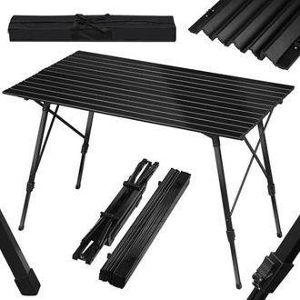 Woltu Table de Pique-Nique Pliante, Table de Jardin Portable et R&eacute;glable en Hauteur, pour 4 Personnes, 120x68,5cm, en Aluminium, Noir