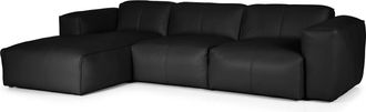 Studio Copenhagen home24 Ecksofa 3-Sitzer mit Longchair Schwarz Echtleder Neka 284cm Longchair davorstehend links Modern