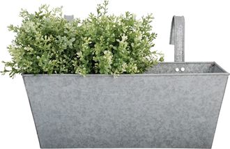 Esschert Design 2 St&uuml;ck Balkonkasten aus verzinktem Metall, 40 x 15 x 15 cm, 7500 ml, Antikzink-Blumenkasten mit Einh&auml;ngehaken, geschlossener Boden