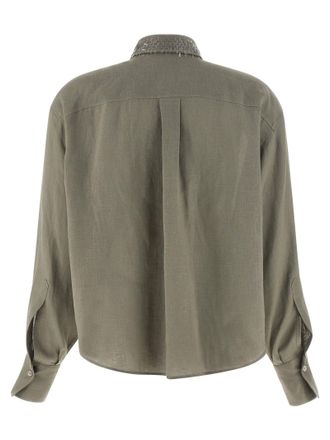 Brunello Cucinelli Sequin-Collar Linen Shirt - Green