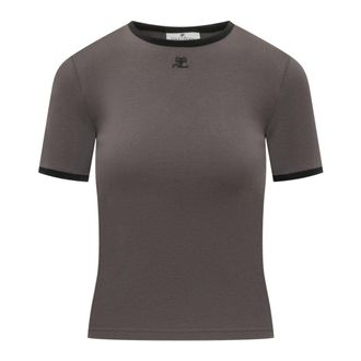 Courr&egrave;ges Femme, Tops, Noir, Taille: 40 FR T-Shirt Signature Contrast&eacute;