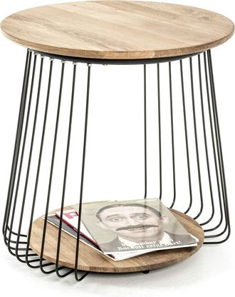 Haku Möbel Beistelltisch Eiche, schwarz, Massivholz, Metall - Maße: H 52 cm x Ø 50 cm, Style: Modern