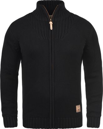 Solid SDPoul Herren Strickjacke Cardigan Grobstrick Pullover mit Stehkragen Baumwollmischung Regular fit, Größe:XL, Farbe:Black (9000)