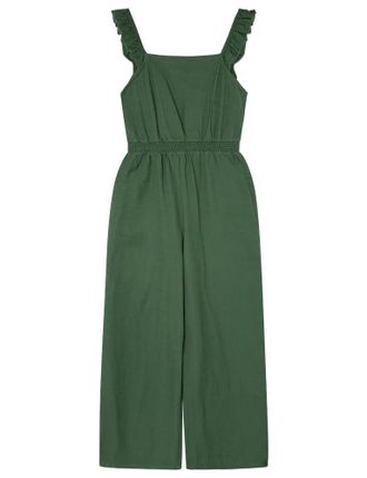 Springfield Damen Pantalones Jumpsuit Träger Rüschen Baumwolle, Kaki Oscuro, 42W/26L