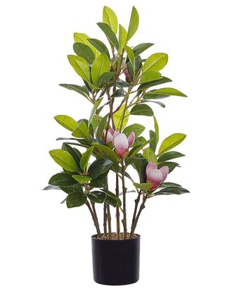 Beliani Dekorativer Magnolienbaum gr&uuml;n aus Kunststoff 70 cm im Blumentopf Magnolia