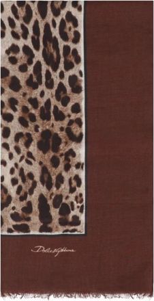 Dolce & Gabbana Femme, Accessoires, Brun, Taille: ONE Size Foulard en soie imprim&eacute; l&eacute;opard