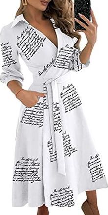 ORANDESIGNE Robe été Femme Manches Longues élégante Col en V à Pois Décontractée Longue en Mousseline de Soie Volants Cocktail Soirée Maxi Plage Ample E Blanc M