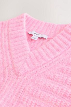 Next V-Ausschnitt-Pullover Gerippter, langer Pullover mit V-Ausschnitt (1-tlg)