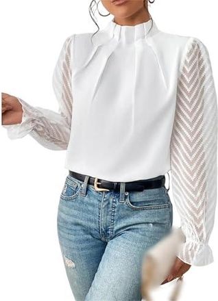 Generic Chemises décontractées à manches longues pour femmes, col montant et manches lanternes, hauts smockés pour femmes, chemisiers dautomne pour femmes 202