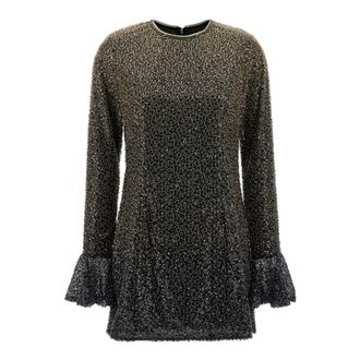 Rotate Beaded Ls Mini Dress - - Dresses - Damen - Braun - M