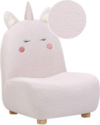 Beliani Kindersessel Pastellrosa Bouclé Teddyfell mit Ohren Tierform Einhorn ohne Armlehnen Modernes Design Kinderzimmermöbel Tiersessel für Kinder