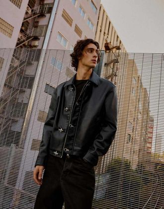 Bershka veste effet cuir &agrave; fermoirs noire
