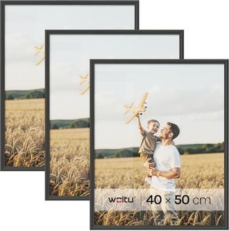 Woltu Lot de 3 Cadre Photo 40x50cm Cadre en Bois Massif avec Passe Partout, Suspendre Horizontalement ou Verticalement, D&eacute;coration Murale ou sur Table, Noir