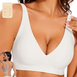 Generic Soutien-gorge confortable sans fil pour femme, avec boucle dextension, soutien-gorge push-up sans couture, ajustement confortable, blanc, XXL
