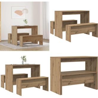 vidaXL 3-tlg. Esstisch und Bank Set Artisan-Eiche Holzwerkstoff - Vidaxl