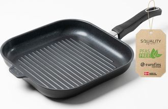 Squality Premium Grillpfanne Induktion 28x28 cm - PFAS freie Antihaft Pfanne aus D&auml;nemark | Ofenfest bis 260 &deg;C, induktionsgeeignet, ergonomisch, f&uuml;r gesundes 