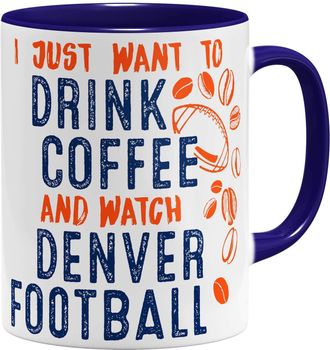 OM3 Denver-Coffee - Tasse - Keramik Becher - American Football Mug - 11oz 325ml - Beidseitig Bedruckt - Dunkelblau