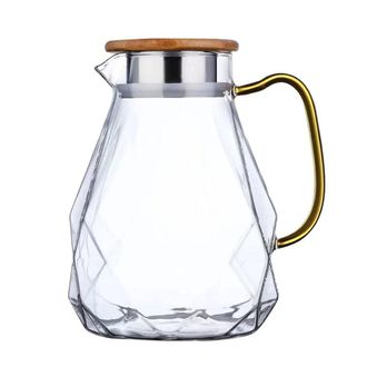 Hemoton 2.2L Glaskanne Aus Borosilikatglas Mit Holzdeckel Kanne F&uuml;r Kaltes Wasser Saft Tee Und Cocktails Ideal F&uuml;r K&uuml;hlschrank Und Tischservierung