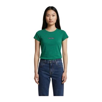 Calvin Klein Jeans Femme, Tops, Vert, Taille: 38 FR T-Shirt Manches Courtes Col Rond