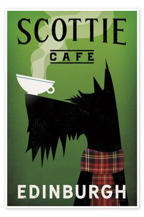 Posterlounge Scottie Cafe Poster von Ryan Fowler 40 x 60 cm Grün Wandbilder Wanddeko