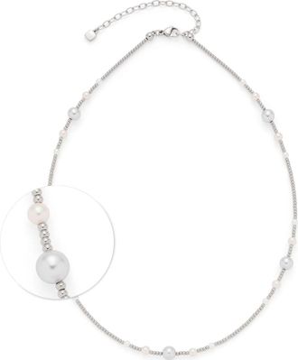 Leonardo Halskette Elsana, kurze Kette aus silberfarbenem Edelstahl, Imitationsperlen in Weiß, Creme und Hellgrau, 45-50 cm Länge, Schmuck Geschenk, 024333