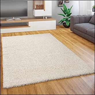 Paco Home Tapis Salon Chambre Adulte Poil Long Shaggy Pelucheux Uni Moderne Moelleux, Dimension:140x200 cm, Couleur:Ivoire (Cr&egrave;me)