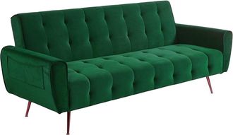 Vente-Unique Schlafsofa Klappsofa 3-Sitzer - Samt - Tannengr&uuml;n - POLANI