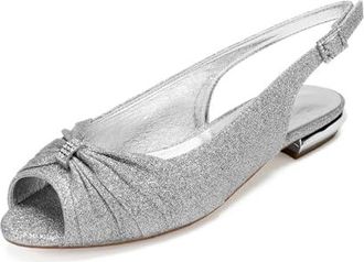 Generic Chaussures De Mariage Ballerines À Bride Mariée Sandales Plates Dété Slingback Femmes Chaussures Habillées 1.8Cm,Argent,42 EU