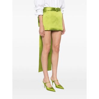 Self Portrait Satin A-Line with Bow Skirt - Green