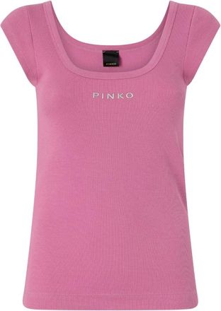 Pinko Pinko, Femme, Tops, Rose, Taille: 36 FR Tenace Top Costina Logo Metallo