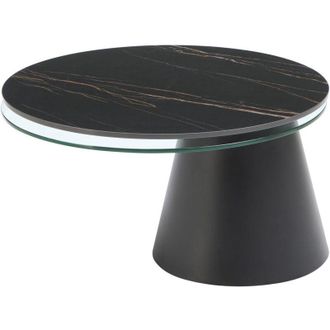 Vente-Unique Vente-unique - Table basse avec plateaux pivotants en céramique, verre trempé et métal - Effet marbre noir - nacesia de Maison Céphy