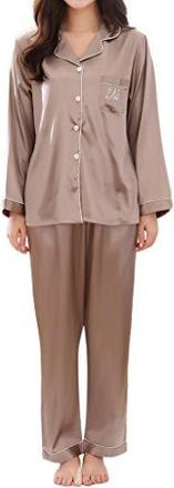 Generic Pyjama femme pantalon long : v&ecirc;tements de d&eacute;tente pour femmes ensemble satin mousseline v&ecirc;tements de d&eacute;tente pyjama &agrave; manches longues pyjama deux pi&egrave;c