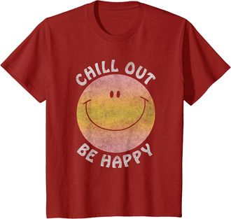 Trendy Apparel Trendy Chill Out Be Happy Neon Colored Vintage Smiley Face T-Shirt