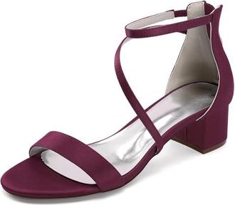 Generic Chaussures Mariage Femme &Eacute;t&eacute; Chunky Heels Bout Ouvert Mari&eacute;e Talons Bas Sandales Mode Dress F&ecirc;te Bridal 4.5Cm,Burgundy,35 EU