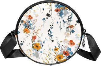 Generic Wildflorals Petit sac &agrave; bandouli&egrave;re rond d&eacute;contract&eacute; avec fermeture &eacute;clair et bretelles r&eacute;glables pour femme et fille