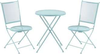 OUTSUNNY Garten Sitzgruppe 3-teiliges Bistro-Set Garnitur 1 Tisch+2 faltbare St&uuml;hle f&uuml;r Terrasse Balkon Metall Blau