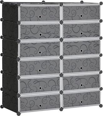 HOMCOM Armoire à Chaussures modulable Range Chaussures Meuble de Rangement avec 12 Cubes rectangulaires empilable en Plastique capacité 24 Paires 94 x 37 x 1