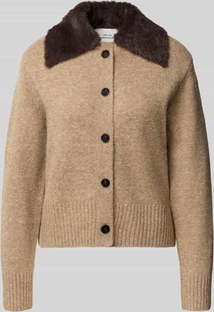 OPUS Strickjacke aus Wollmix mit Webpelzkragen Modell Dofur