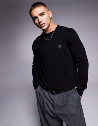 Boss Orange by Hugo Boss Kanovano - Pull coupe classique en maille de coton avec logo ton sur ton - Noir