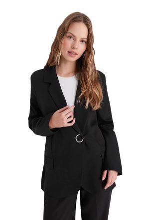 Trendyol Damen Trendyol Damen Blazer Blazer Plain Webstoff Blazer Coat, Schwarz, 38 EU